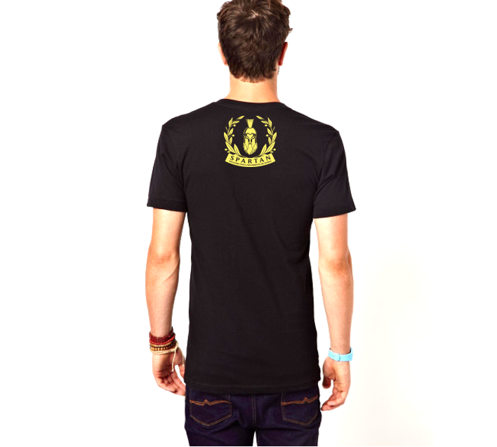 N) PLAYERA SPARTAN con manga, negra logo amarillo. – Spartan Bálsamo